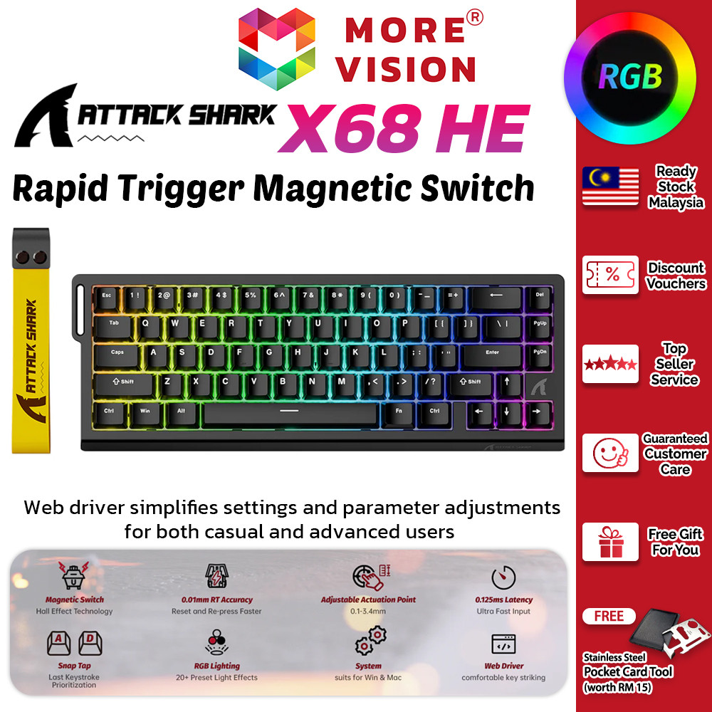 ATTACK SHARK X68 HE Magnetic Axis Mechanical Keyboard Rapid Trigger ...