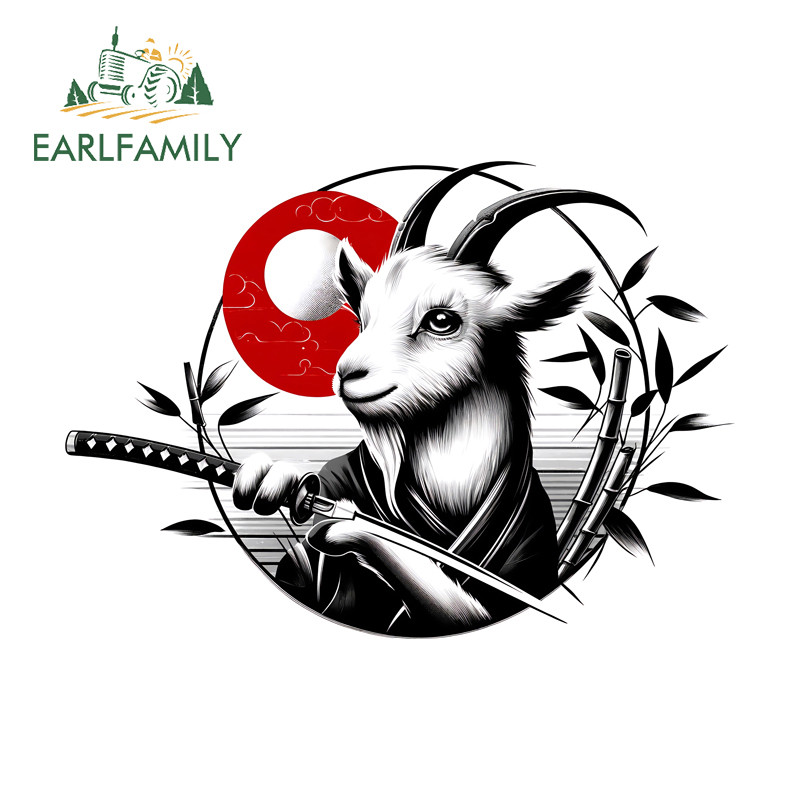 EARLFAMILY Samurai Goat with Red Sun Car Stickers Personality Racing ...