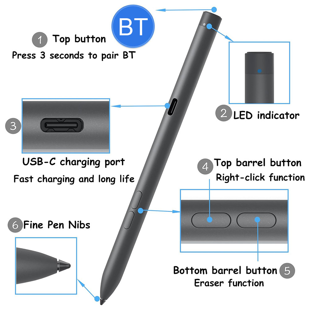PN7522W Rechargeable Active Pen Laptop Pen 4096 Level Pressure ...