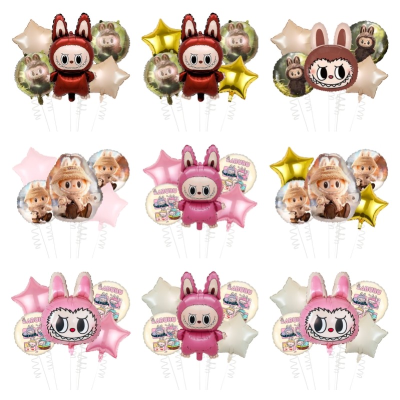 5Pcs Pop Marts Theme Balloon Set Labubu Foil Balloon for Children ...