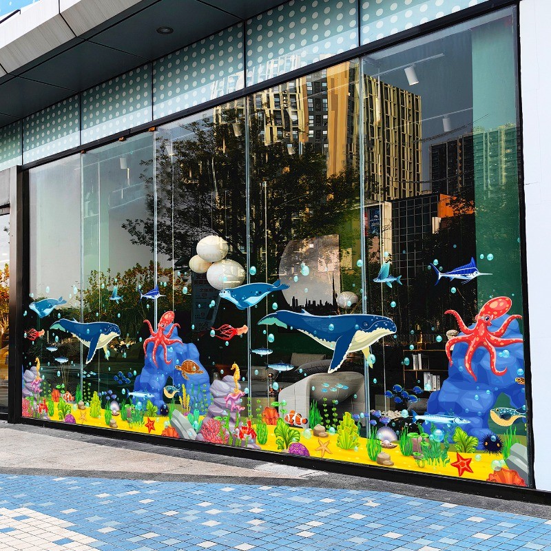 Ocean Park Theme Ambient Glass Stickers Undersea World Fish School ...