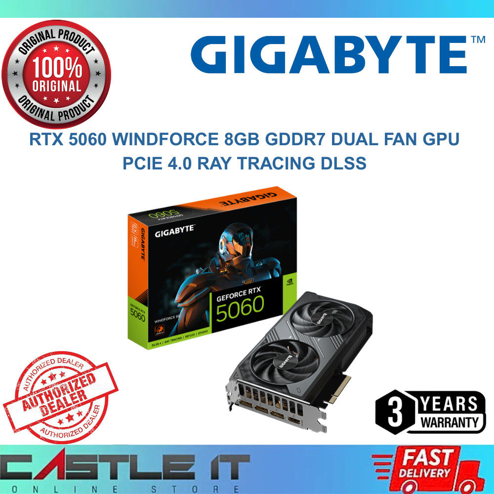 Gigabyte RTX 5060 WINDFORCE 8GB GDDR7 Dual Fan GPU PCIe 4.0 Ray Tracing ...