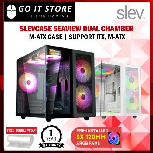 SLEVCASE SEAVIEW DUAL CHAMBER M-ATX PC CASE WITH 5PCS ARGB FANS AND HUB ...