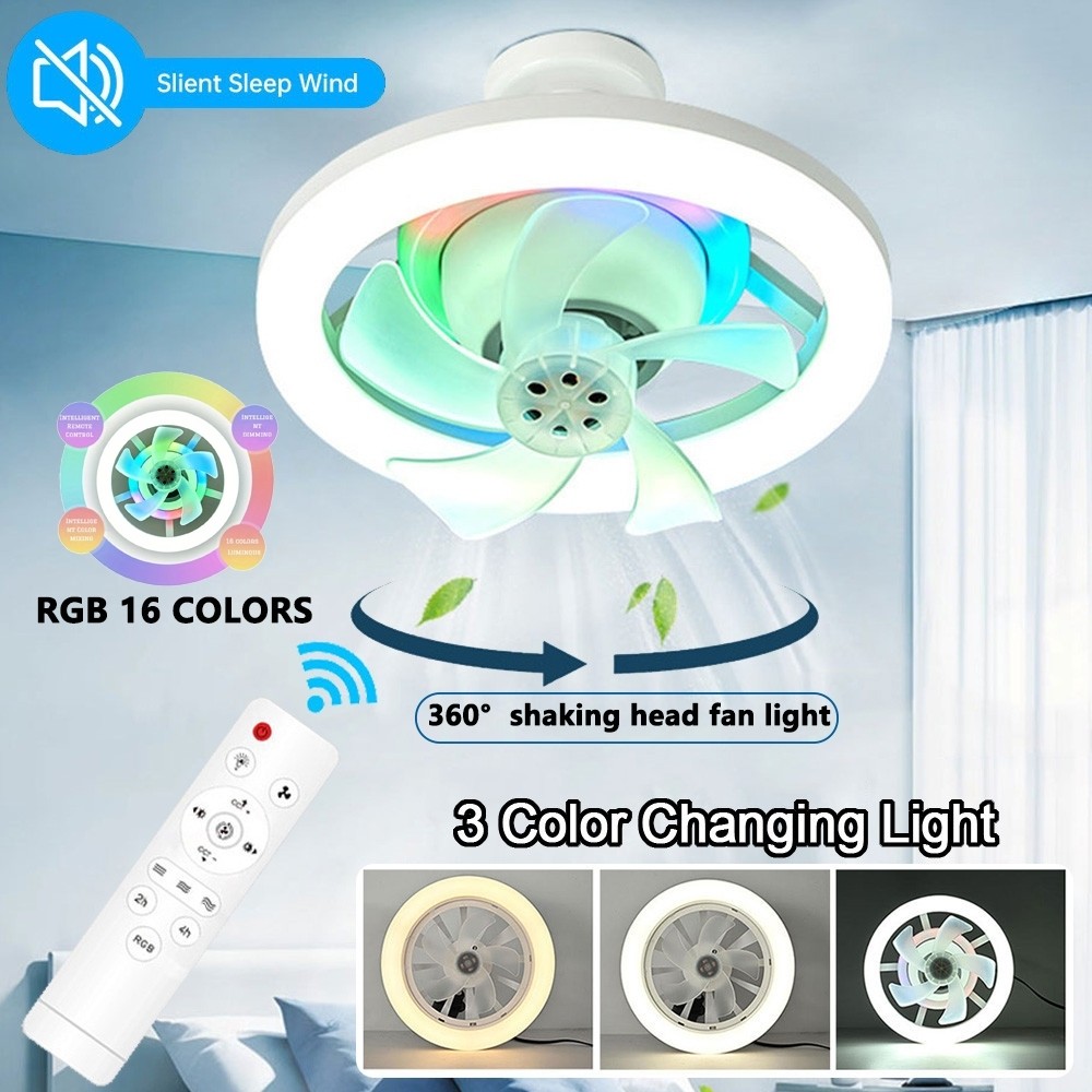 【SG Seller】48W 360 ° Automatic Rotationl E27 Remote Contro Fanco ...