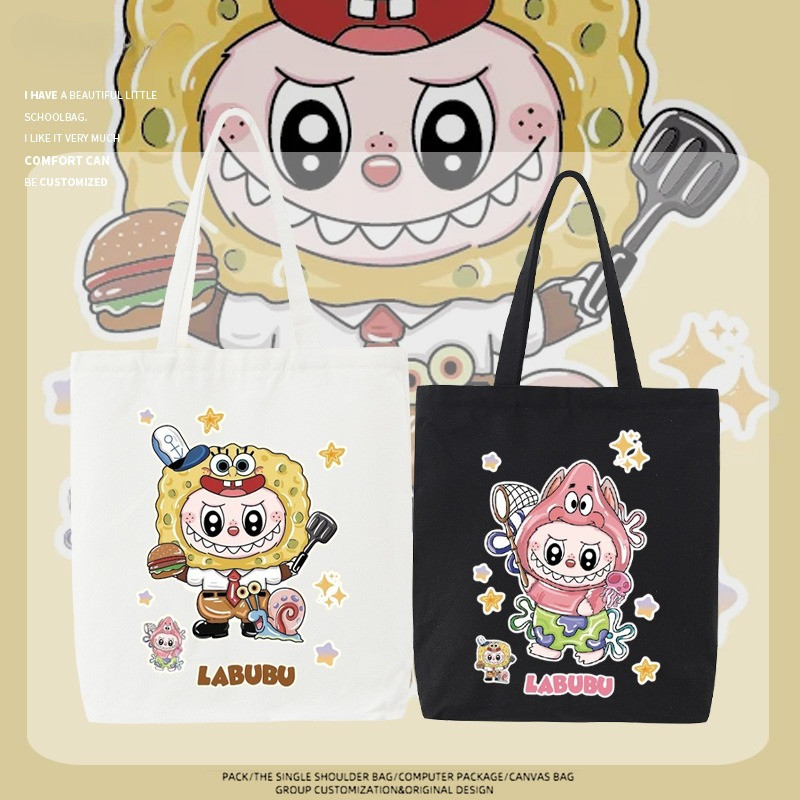 Labubu Patrick Star SpongeBob SquarePants canvas bag tote | Shopee Malaysia