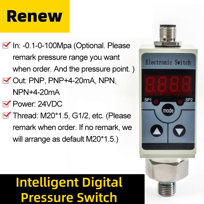 PNP NPN Sensor Pressure Controller Digital Display Stainless Steel Two ...