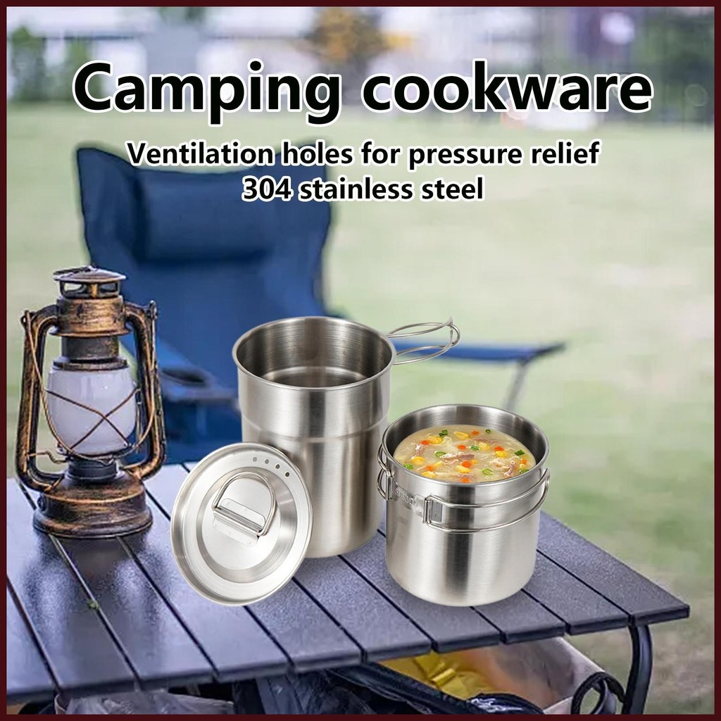 Camping Pots Stainless Steel Camp Kitchen Set Compact Folding Survival ...