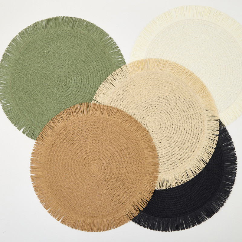 38cm Round Braided Placemats with Tassels Non-slip Fringe Paper Table ...