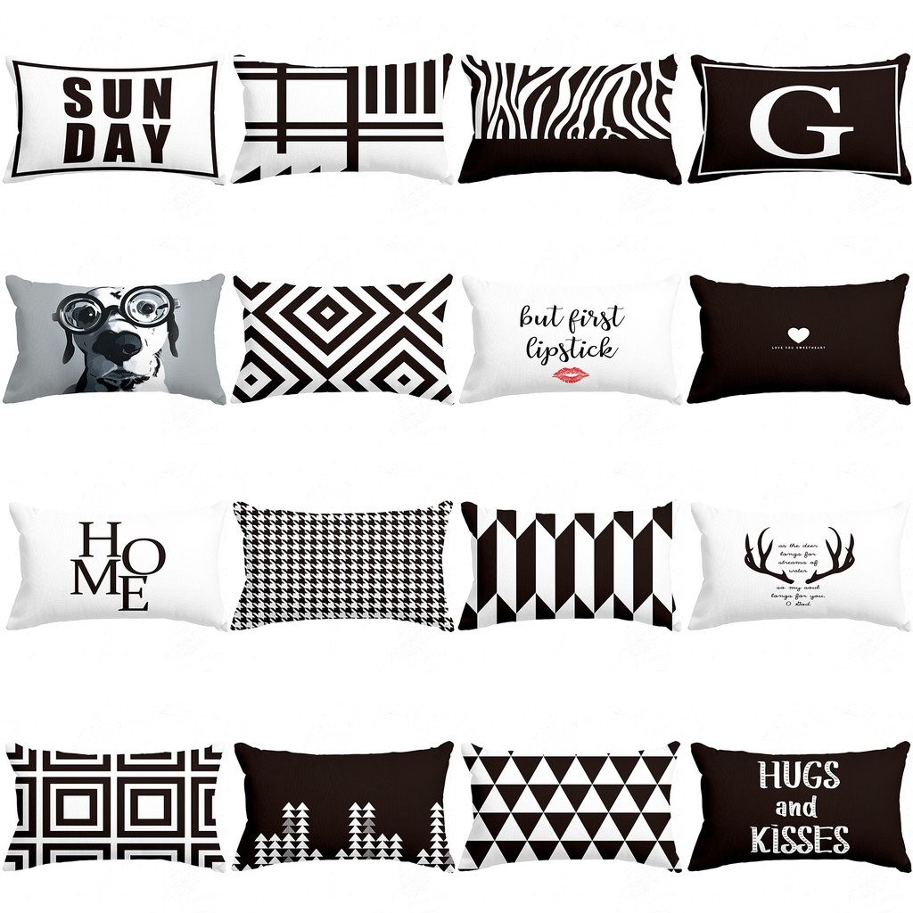 Sarung Kusyen Teks Hitam Dua Belah Nordic Simple Sofa Moden Ruang Tamu ...