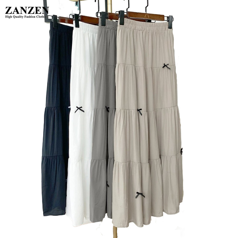 ZANZEN Women's Solid Color A-line Skirt Mid-Length High-Waist Skirt ...