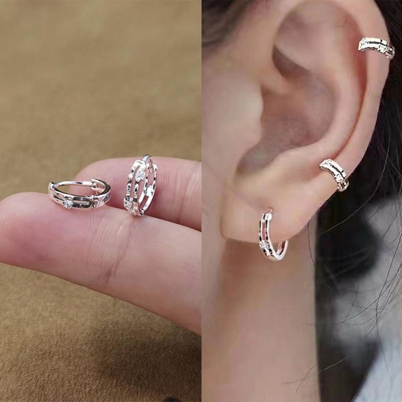 6/8/10mm S925 Silver Plated Bling Zircon Ear Studs Buckle Earrings ...