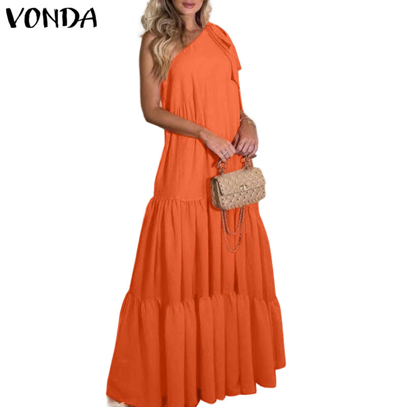 VONDA Women Vintage Vacation Elegant Off Shoulers Layered Design Maxi ...