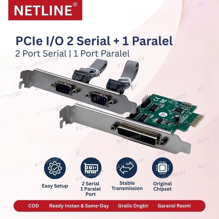 Netline PCIe I/O 2 Serial 1 Parallel Port Card PCI Express RS232 DB25 ...