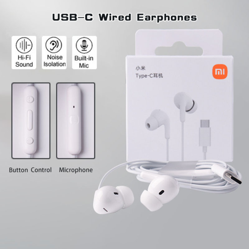 USB Type C Wired Earphones For Xiaomi Earbud With HD Microphone IP54 ...