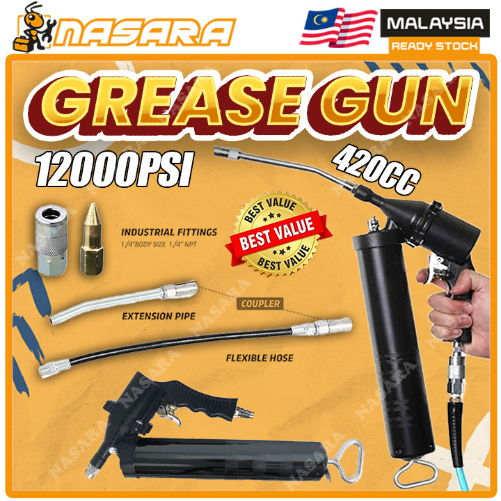 Nasara Professional Pneumatic Air Power Grease Gun Kit Flexible Hose ...