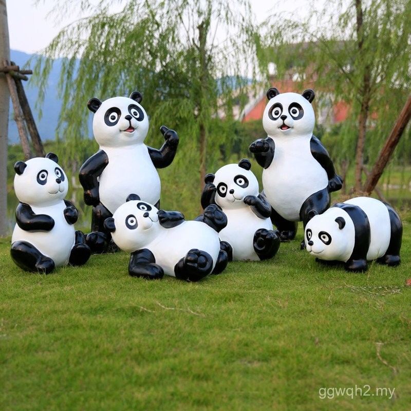 Hiasan Taman Luar Taman Landskap Gentian Kaca Arca Panda Simulasi ...
