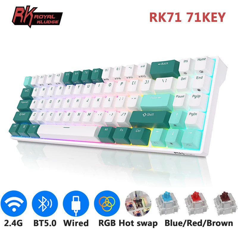 RK ROYAL KLUDGE RK71 Tri-mode Mechanical Keyboard 2.4G Wireless ...