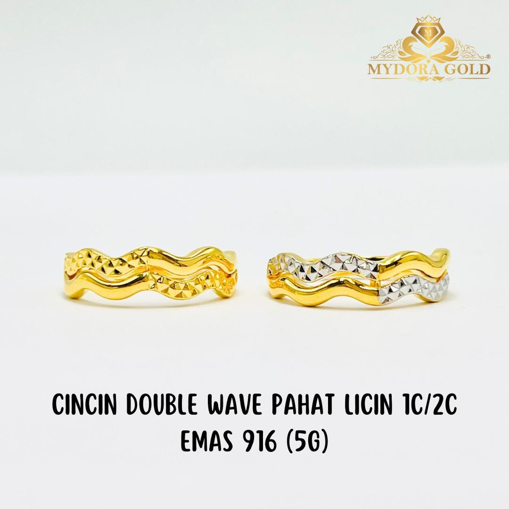 MYDORA Cincin Double Wave Pahat Licin 1C/2C (5G) l EMAS 916/22K ...
