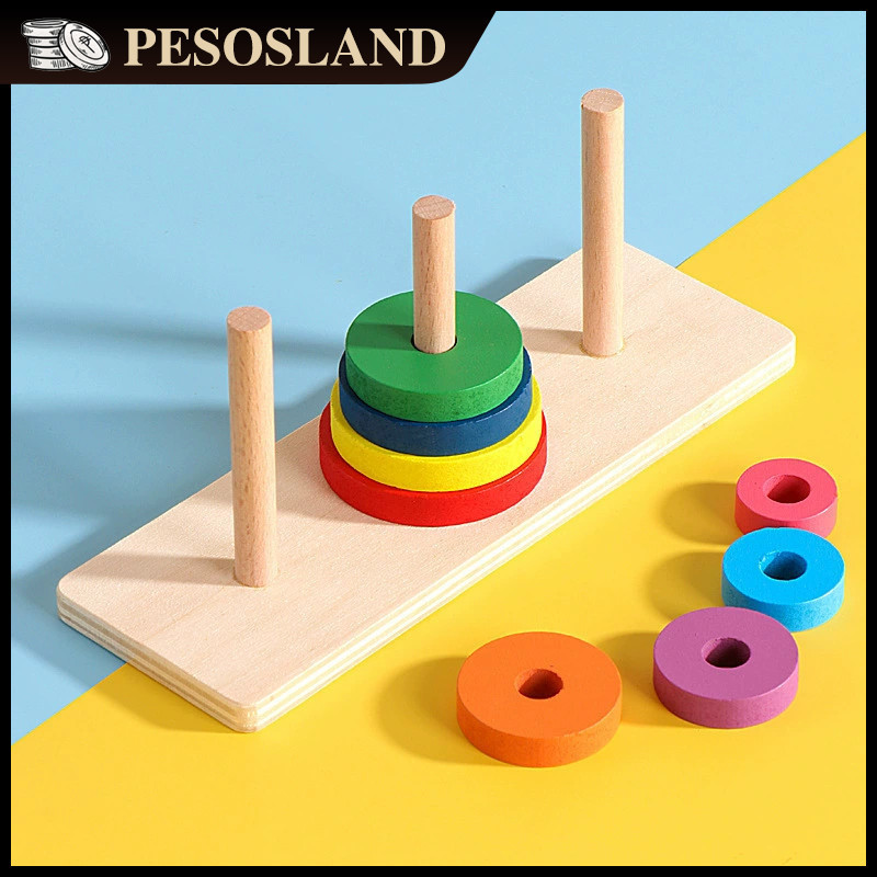 8 Layer Tower Of Hanoi 8 Rings Building Blocks of Hanoi Tower Wooden ...