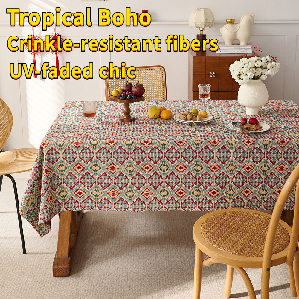 Vintage Cotton-Linen Tablecloth - Art Print Oil Painting Design, Stain ...