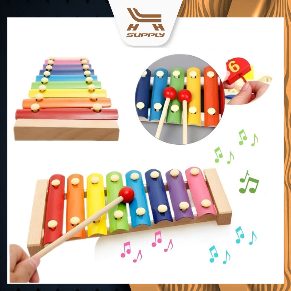 LH 8 Notes Kids Musical Learning Wooden Xylophone Wooden Piano Reading ...