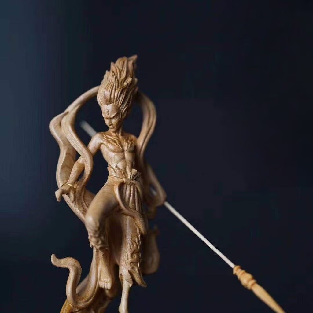 Yaba Wood Carving Nezha Descending the World Demon King Crafts Demon ...