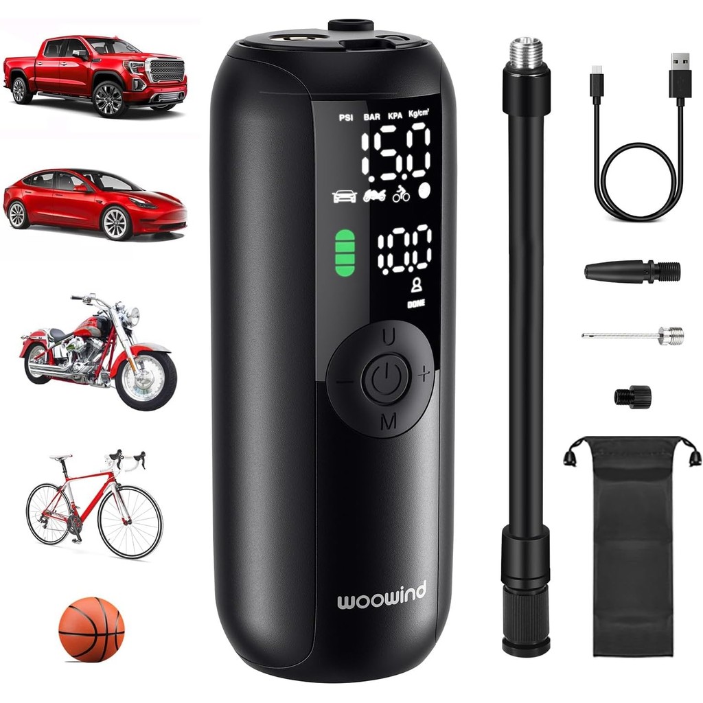Woowind LP1 Tyre Inflator Air Compressor, 150 PSI, Bike Pump, Auto Cut ...