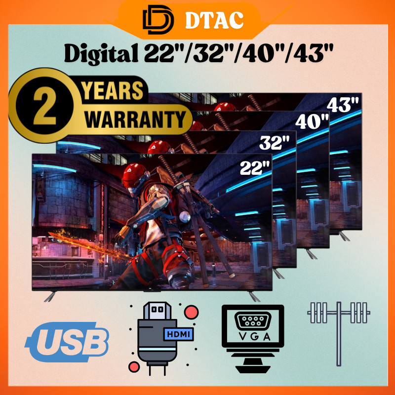 Televisyen Tv Digital Dtac 22/32/40/43 Inch Murah LED Kecil Digital Tv Full HD HDMI USB ANTENNA ...