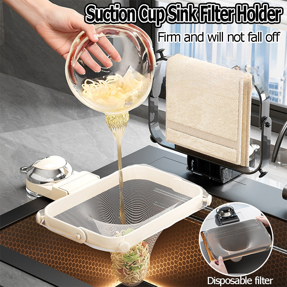 Drain Rack Suction Cup Kitchen Sink Filter Drainage Rack with Disposable Filter Net Multi ...