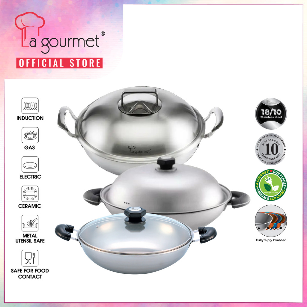 La gourmet 5ply Stainless Steel Wok (Assorted) | Shopee Malaysia