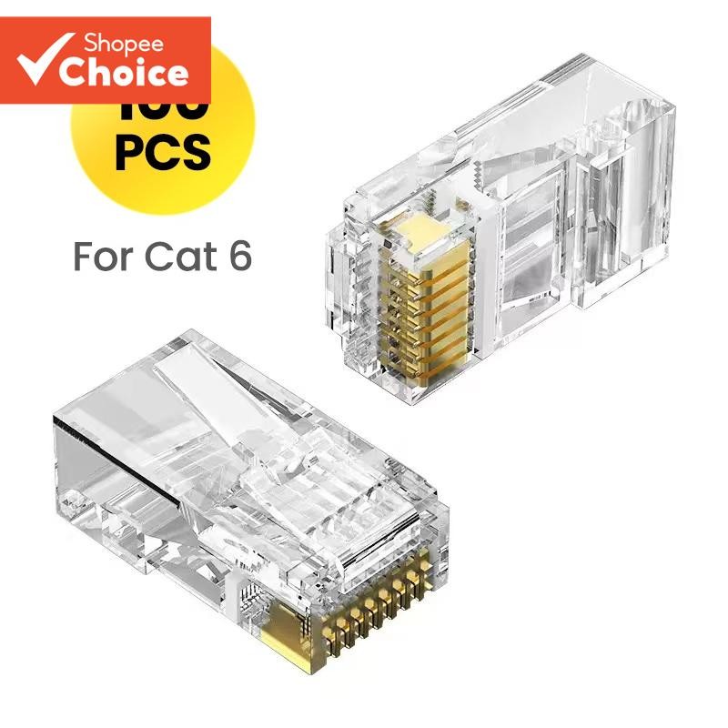 100pcs CAT6 Crystal Head Gigabit Transparent RJ45 Connector Cat6 ...