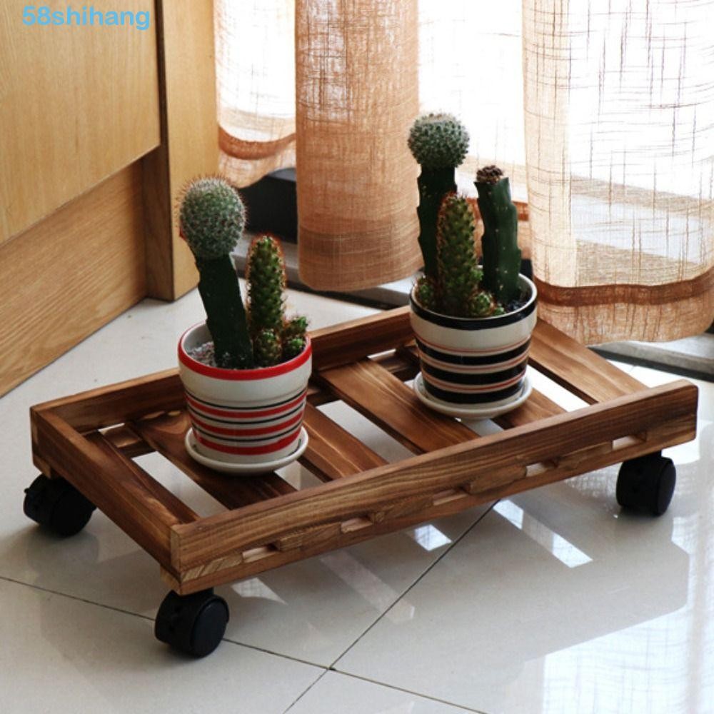 SHIHANG Flower Pot Tray, Wooden Simple Storage Rack, Mobile Cooling ...