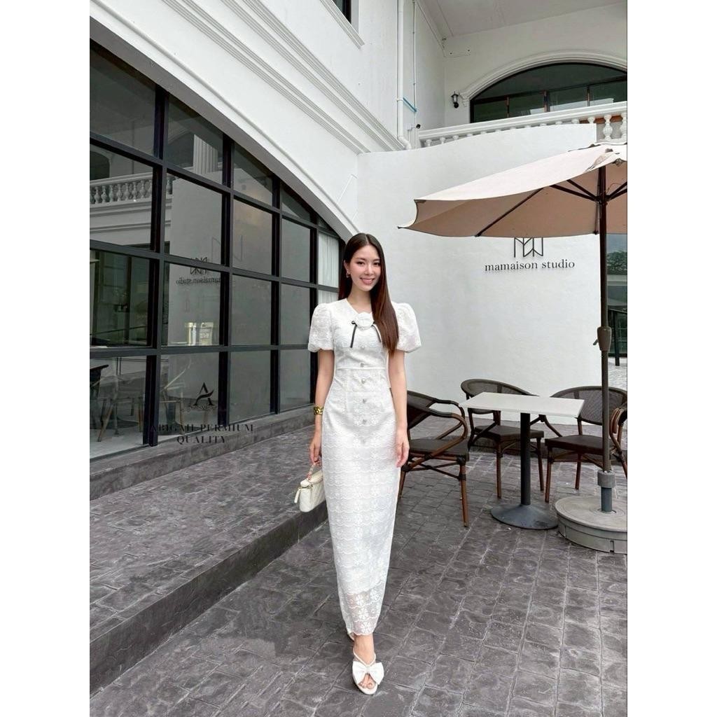 ABIGAIL92 Premium Grade Woven Lace Long Dress. White Lining Thick ...