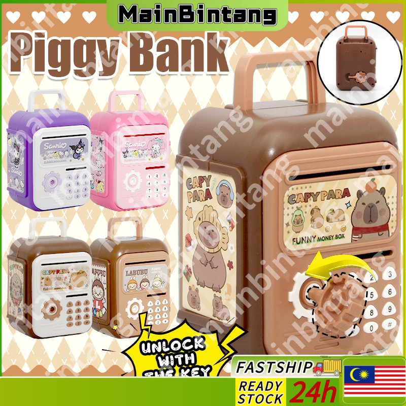Capybara Sanrio Kuromi Piggy Bank With Key Lock Toys For Kids And Girls ...
