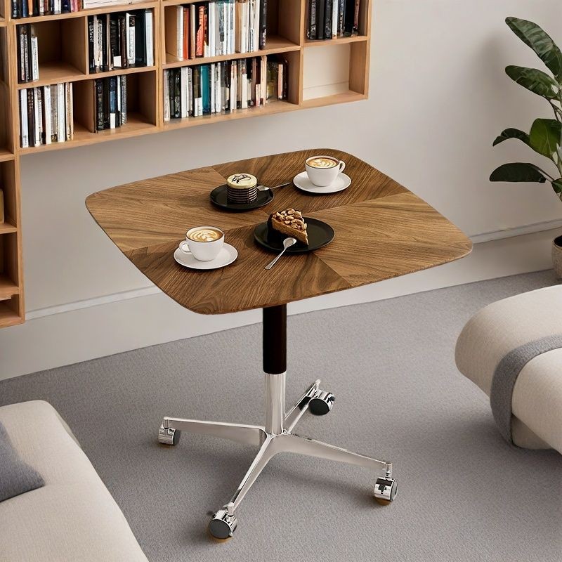 Liftable solid wood tea table with wheels small table modern medieval ...