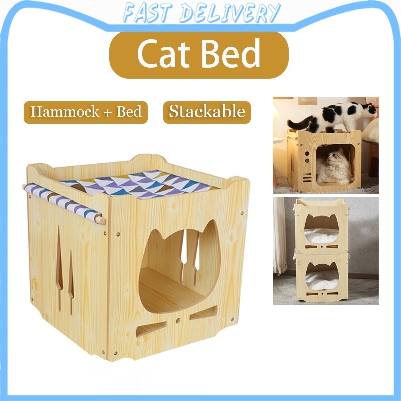 Stackable Cat Villa Cat House DIY 2 In 1 Wooden Cute Cat Bed With ...