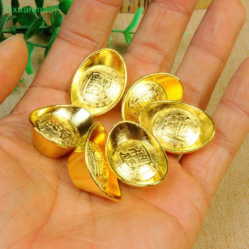 Ingot Gold Chinese Yuan Bao Wealth Golden Statue Ingots Decor Ornament ...