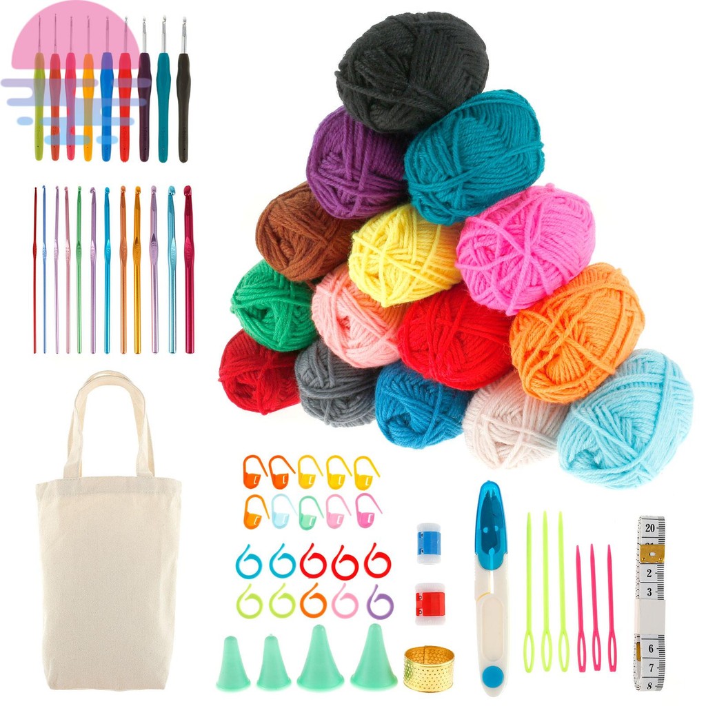 73Pcs Crochet Kit Knitting Starter Kit with 15 Yarn Ball 21 Crochet ...