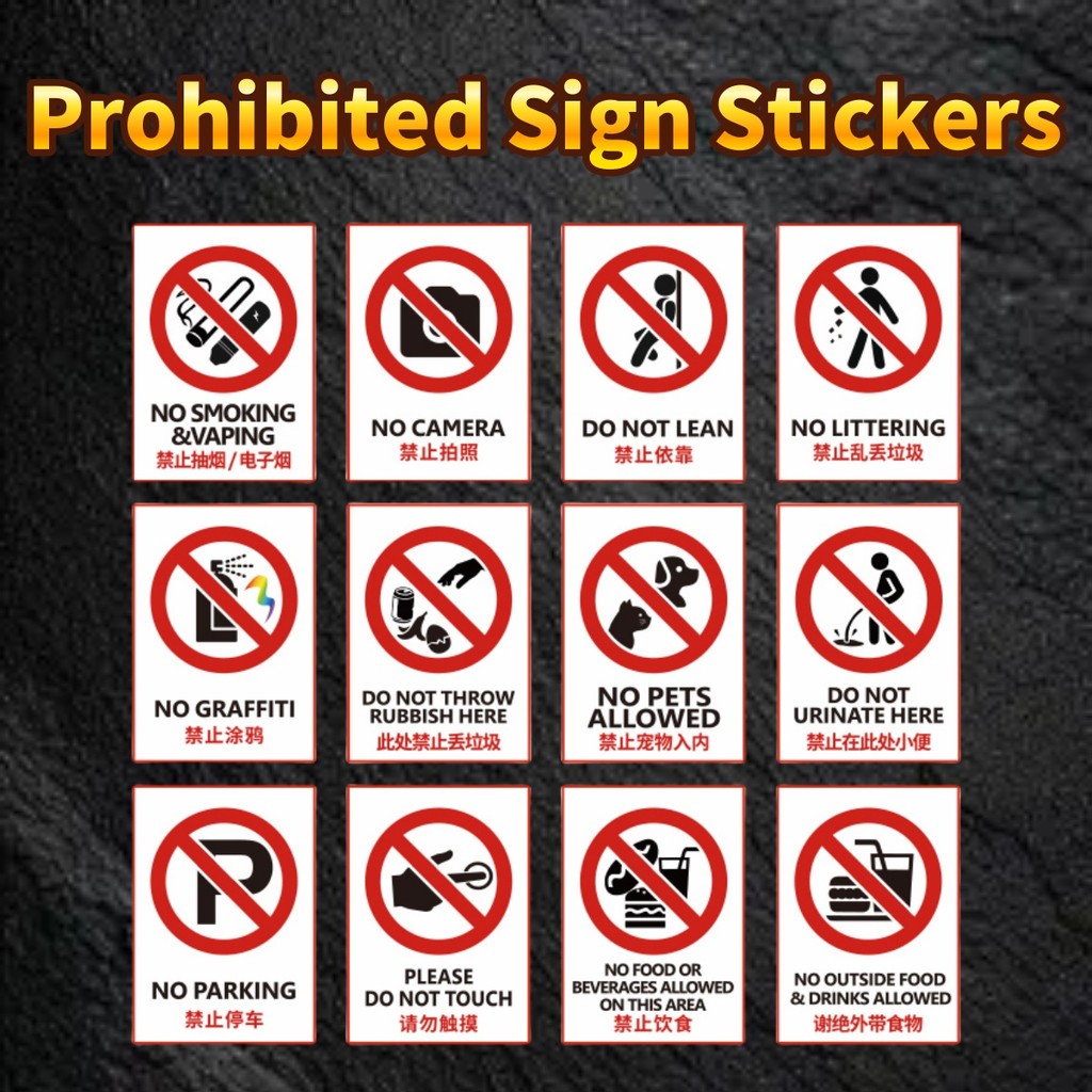 Prohibited Sign Stickers Safety Warning Sign Stickers No Smoking No ...
