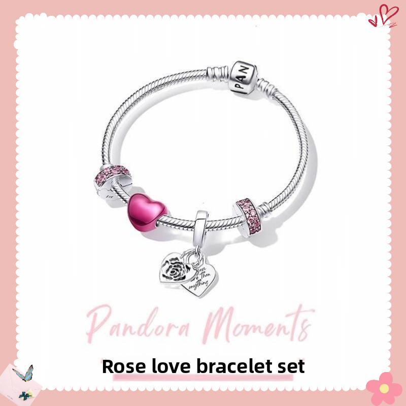 (Spot) s925 Silver Rose Rose Love Pandora Bracelet Set, Sweet and Cute ...