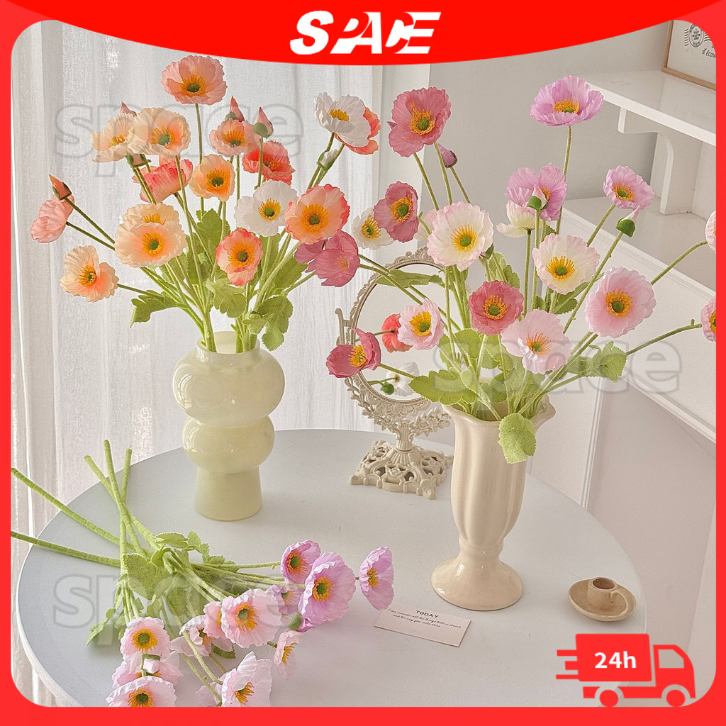[5PCS]4 Heads Poppy 60cm Artificial Flower Bouquet bunga hiasan ruang ...