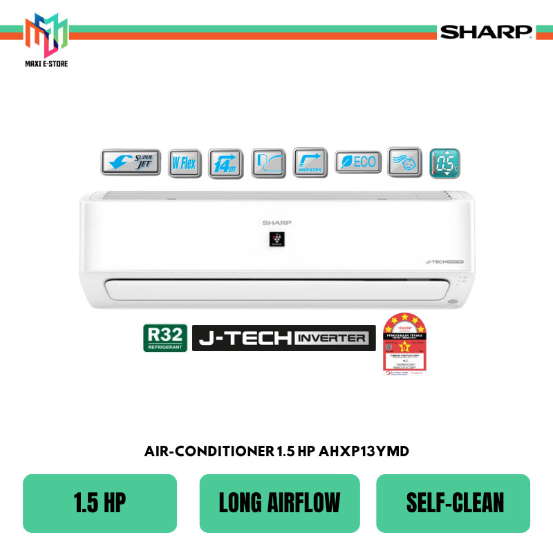 Sharp AHXP13YMD J-Tech Inverter Air Conditioner 1.5 HP Plasmacluster ...