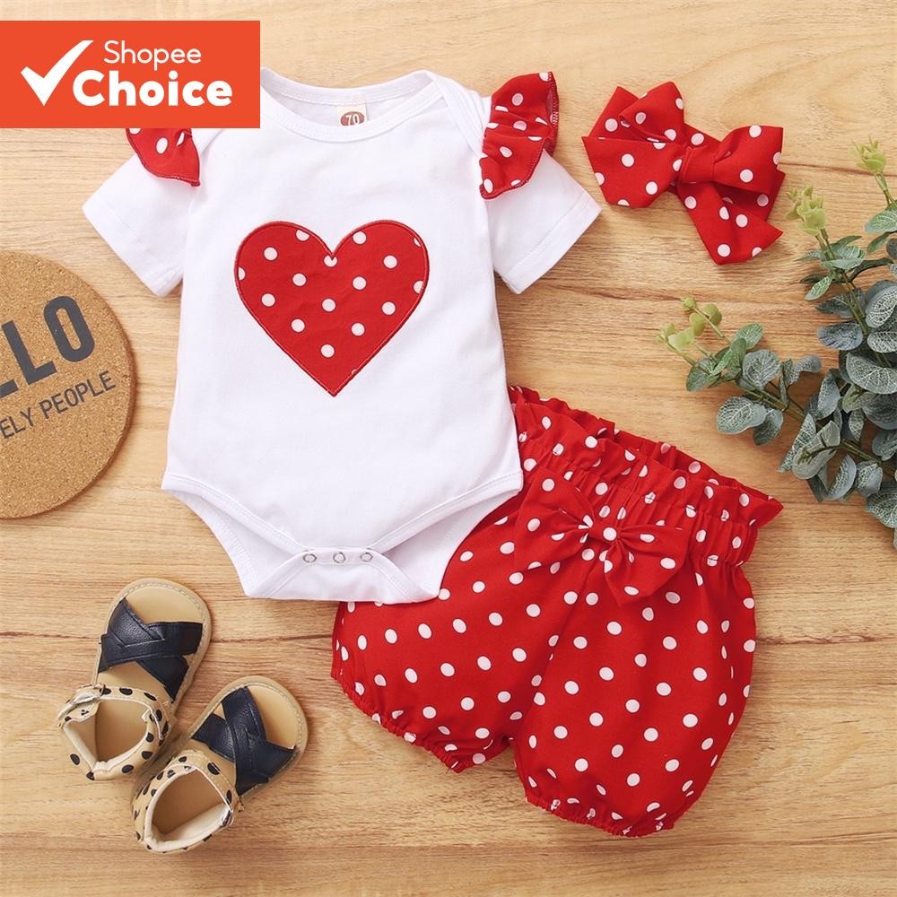 Newborn Baby Girl Daily Clothes Set Polka Dotted Short Sleeve Romper ...