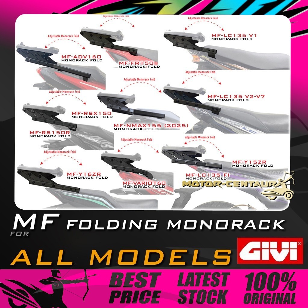GIVI FOLDING RACK MONORACK FOLD MF NMAX,Y15,Y15ZR,Y16,Y16ZR,LC135 V2-V7 ...