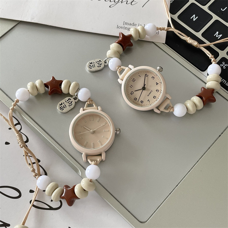 New Style Beaded Braided Rope Bracelet Watch Female Round Dial Pointer ...