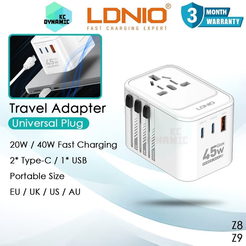 LDNIO Z8 45W Universal Adapter Charger Universal Travel Plug Wall Plug ...