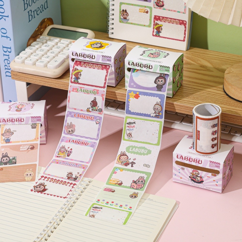 Labubu Transparent PET Sticky Notes Roll - 50 Sheets Writable Tearable ...