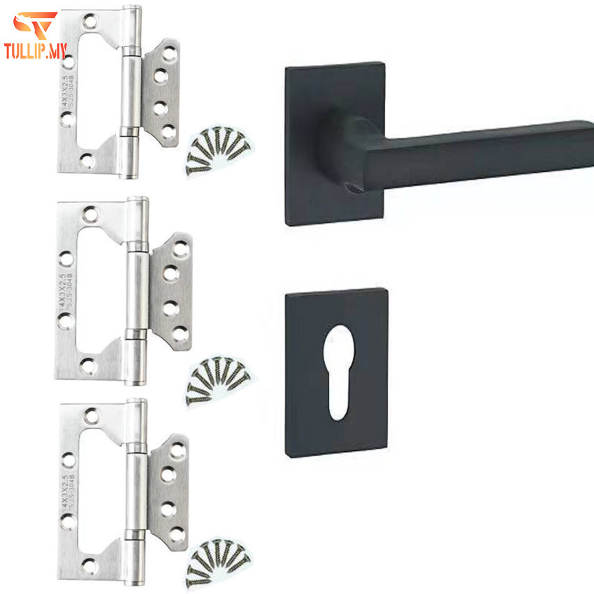 Black Lever Door Handle Set – Lever-Type Door Knob with Key Lock ...