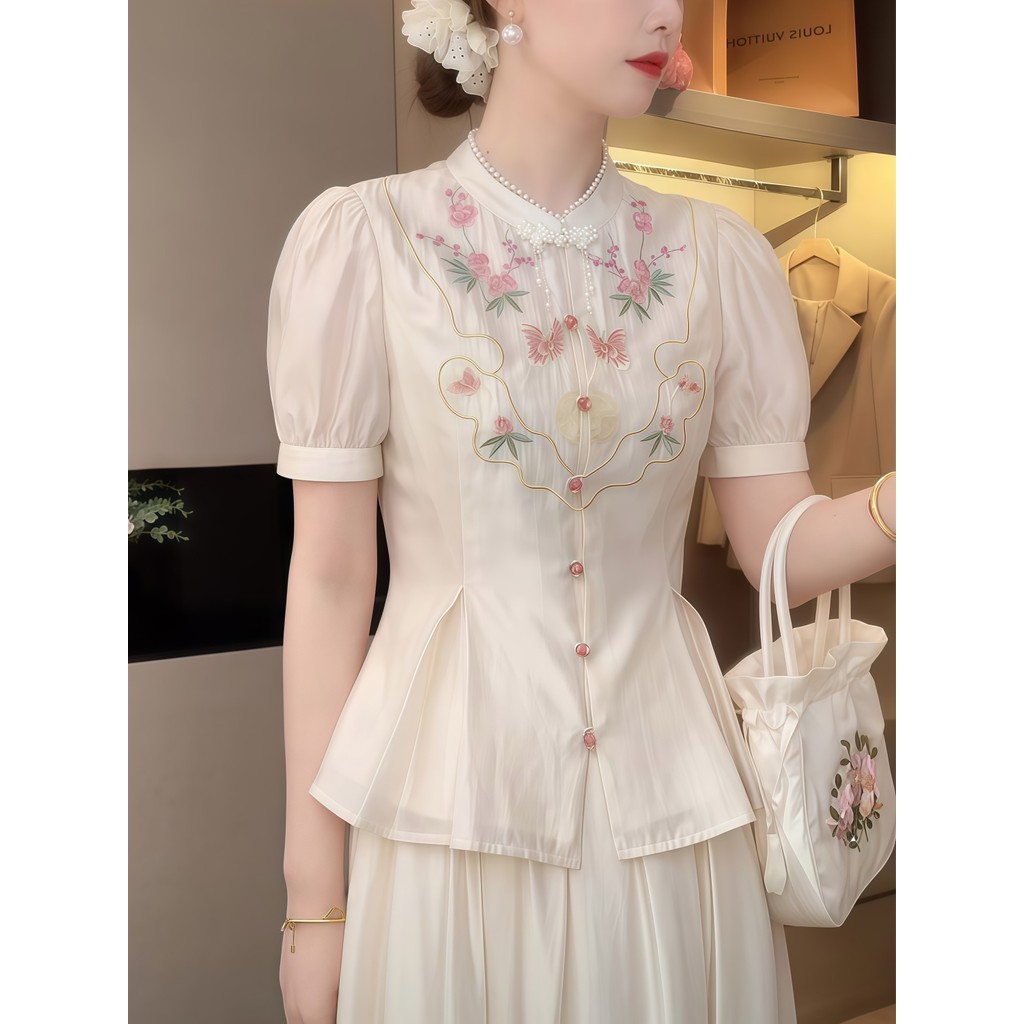 Modern Filipiniana Barong Blouse Ladies Short Sleeves Embroidery Top ...