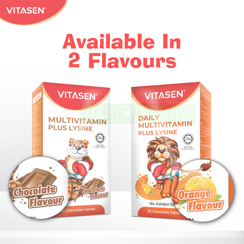 VITASEN Multivitamin Plus Lysine Chewable Tablet (CHOCOLATE , ORANGE ...